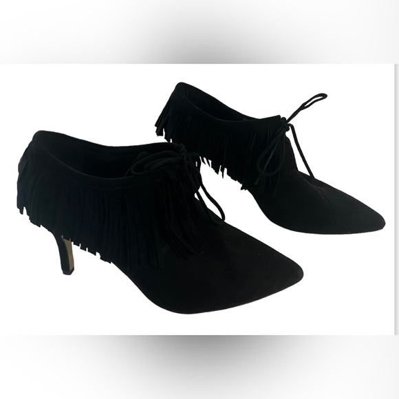 Shoes | Bella Vita Suede Fringed Tie Pointy Toe Heeled Shoes Black Sz ...